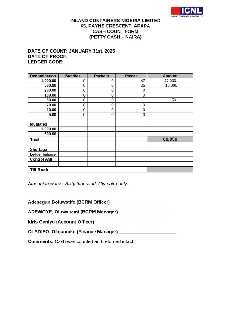 Cash Count Templates | PDF