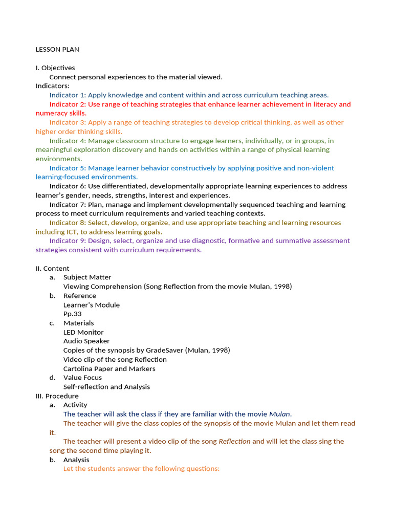 Lesson Plan On Viewing Comprehension | PDF | Learning | Curriculum