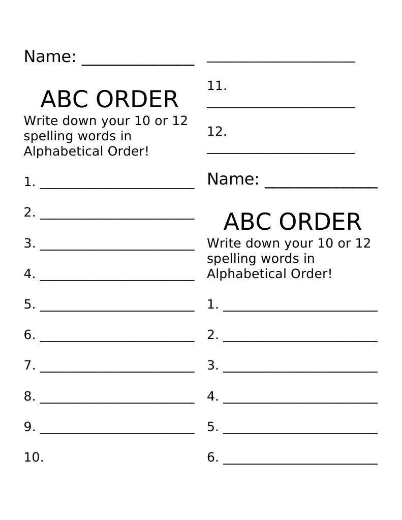 Alphabetical Order Spelling Worksheet | PDF