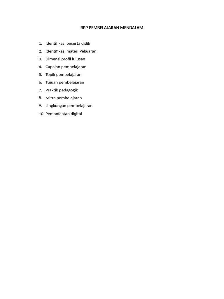 RPP Pembelajaran Mendalam | PDF