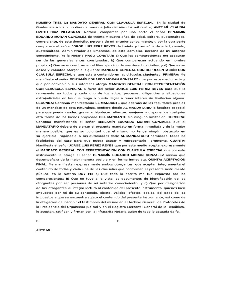 Mandato General Con Representación Con Clausula Especial | PDF | Gobierno