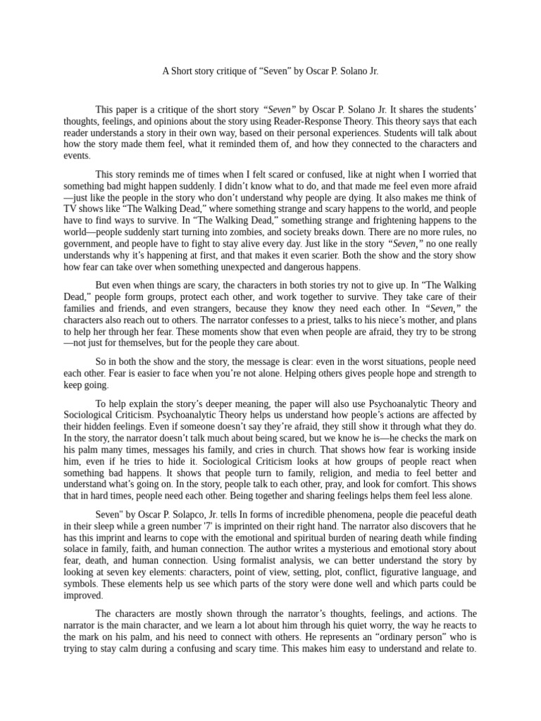 A Short Story Critique of | PDF | Psychoanalysis | Feeling