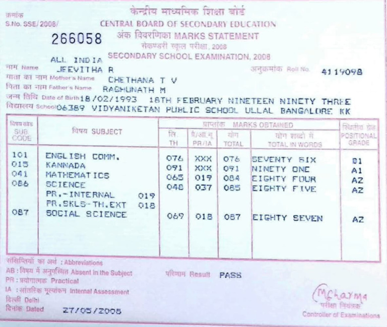 2008 CBSE Class 10 Marksheet | PDF