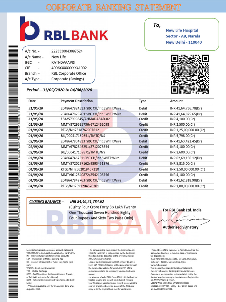 RBL Bank Statement Summary 2020 | PDF | Economies | Payments