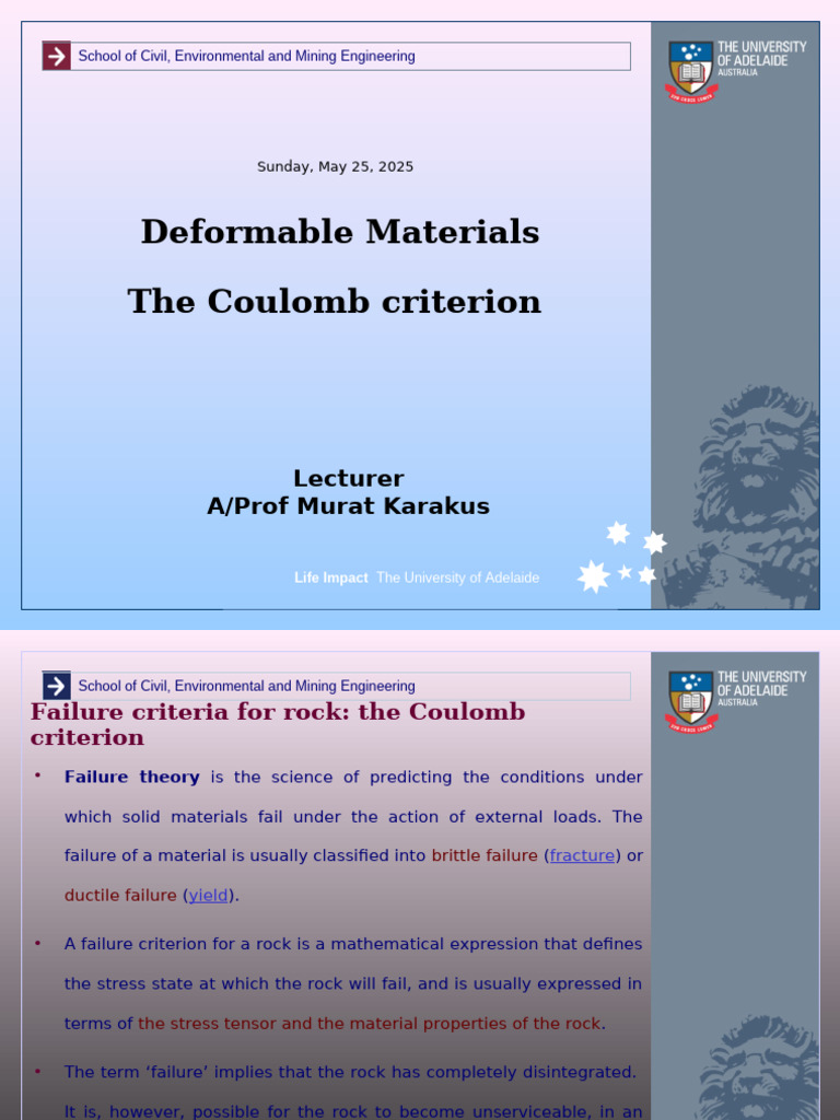 DM - Lecture 8 - The Coulomb Criterion | PDF | Fracture | Materials Science