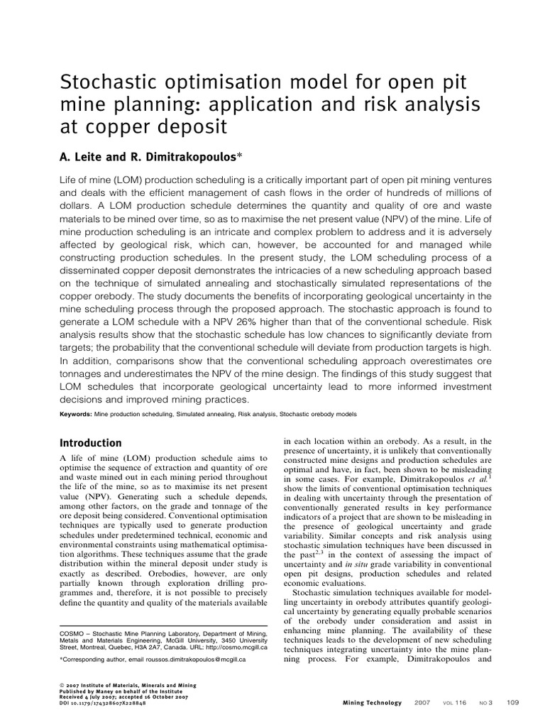 Stochastic Optimisation Model For Open P | PDF | Mathematical Optimization | Net Present Value