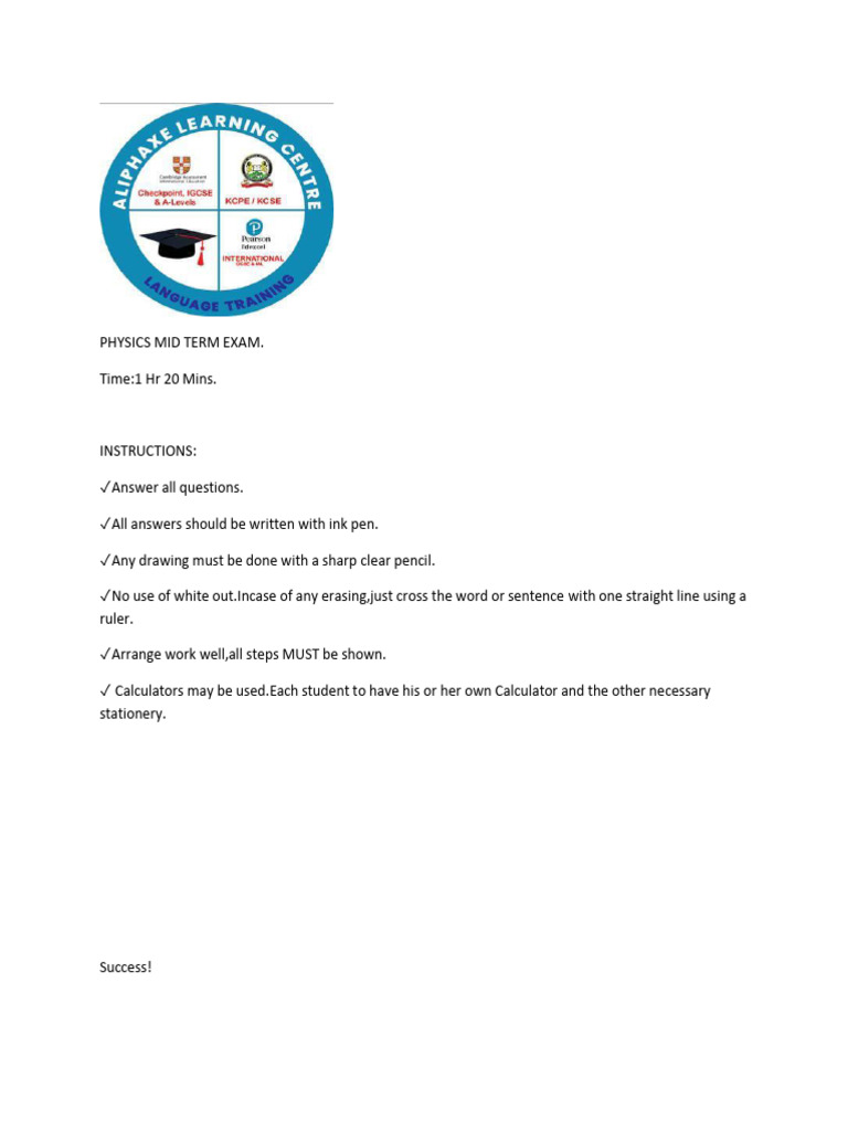 PHYSICS MID TERM Questions | PDF