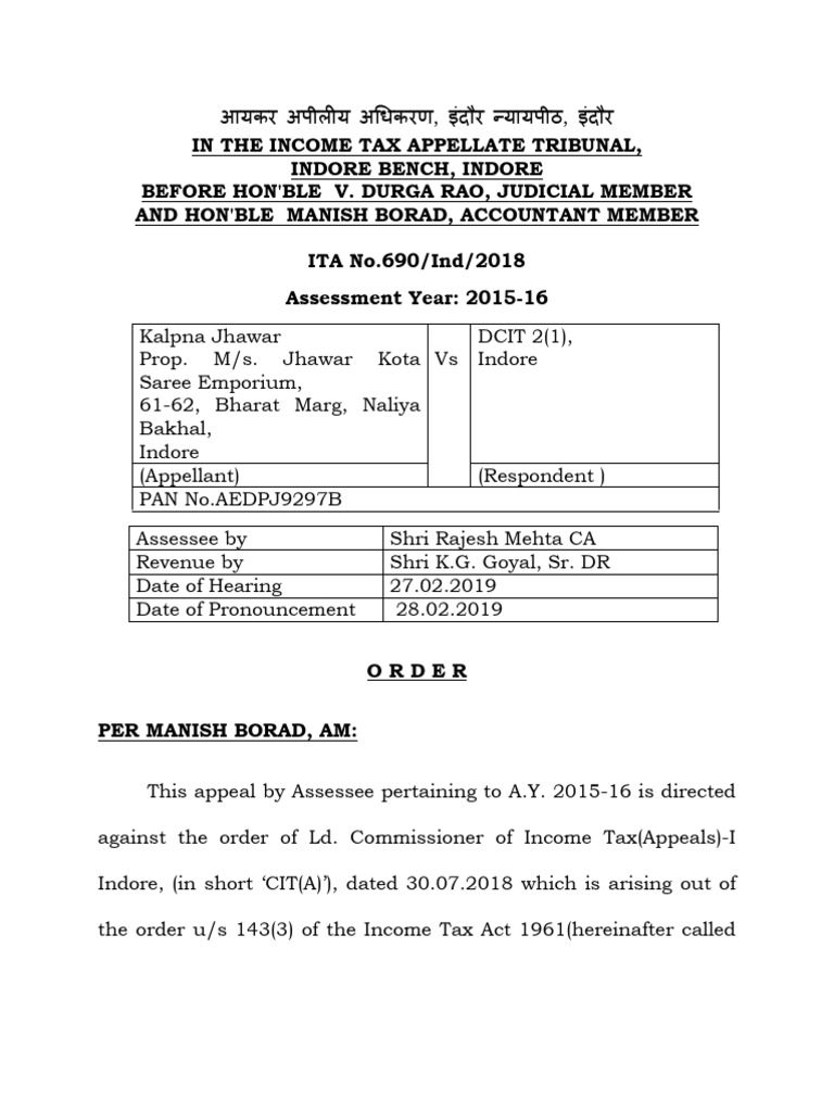 Kalpna Jhawar vs. DCIT - ITA No. 690ind2018 | PDF | Justice | Crime ...
