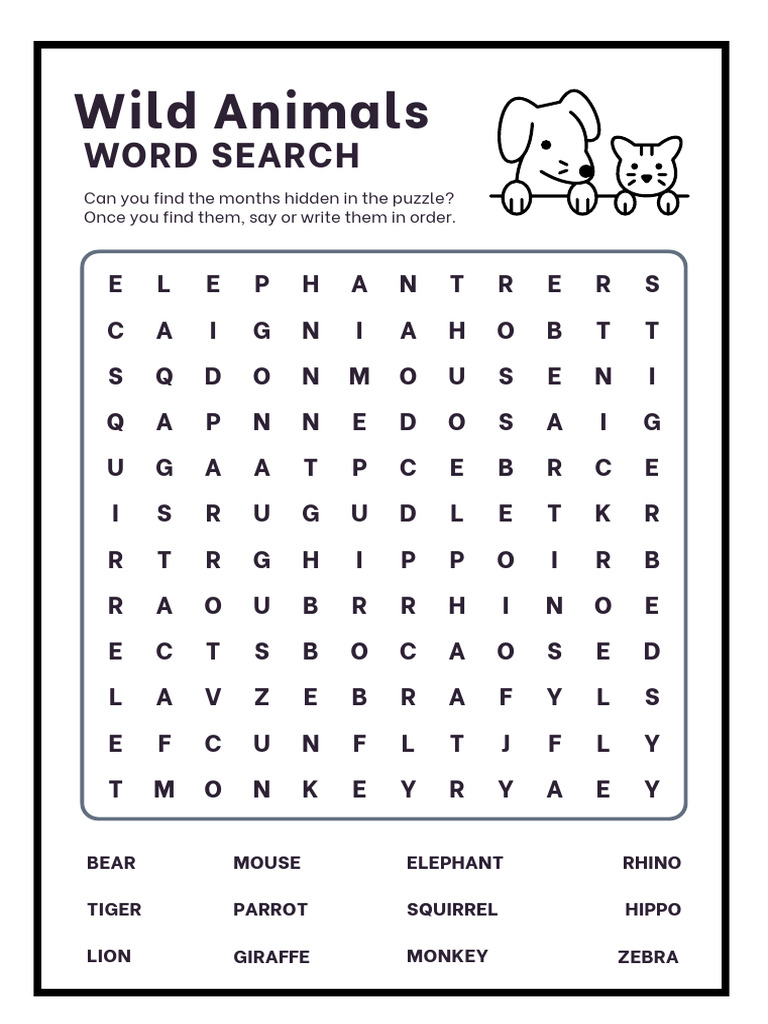 Wild Animals Word Search Worksheet in Colorful Simple Style - 20250504 ...