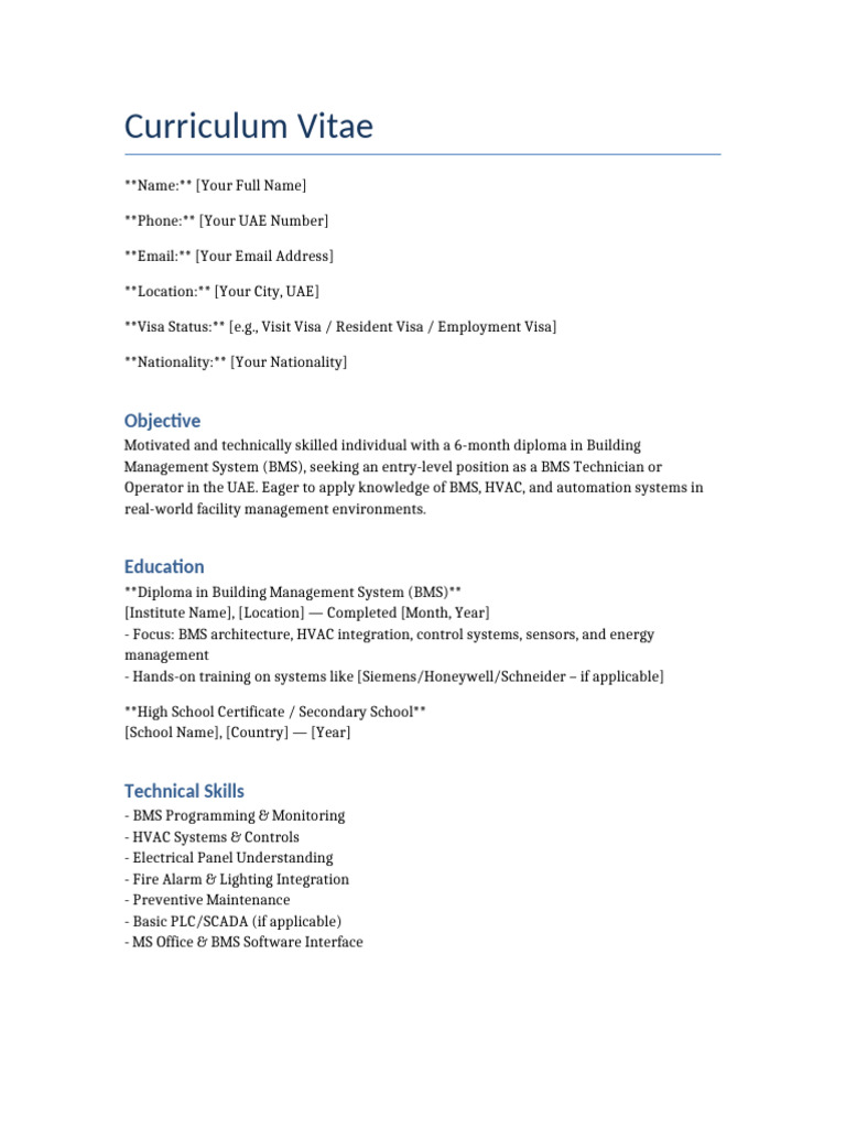 BMS Technician CV | PDF