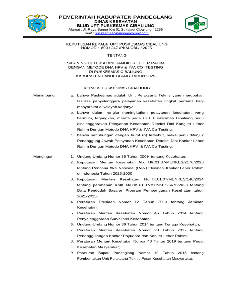 SK Deteksi Dini Kangker Leher Rahim Dengan Metode DNA HPV Dan IVA Co ...