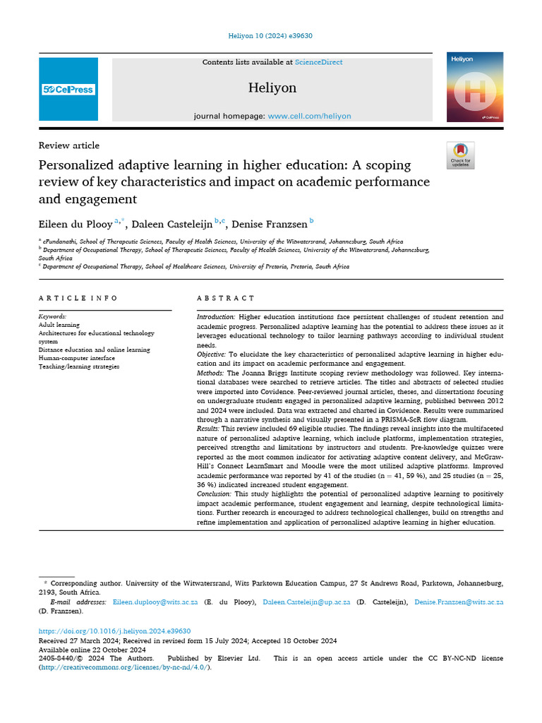 Personalized Adaptive Learning in Higher Education | PDF | Systematic Review | Learning
