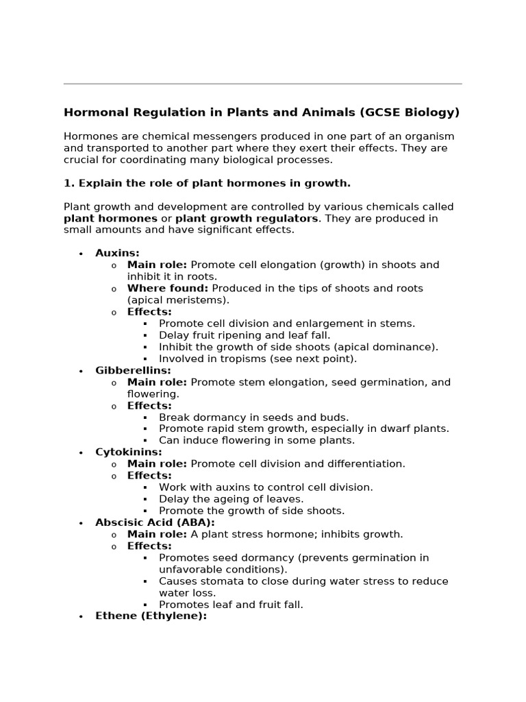 Hormonal Regulation in Plants and Animals | PDF | Plant Hormone | Auxin