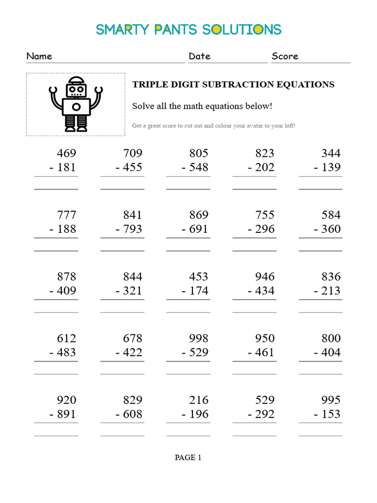0008 Sps Triple Digit Subtraction Equations | PDF | Mathematics | Equations