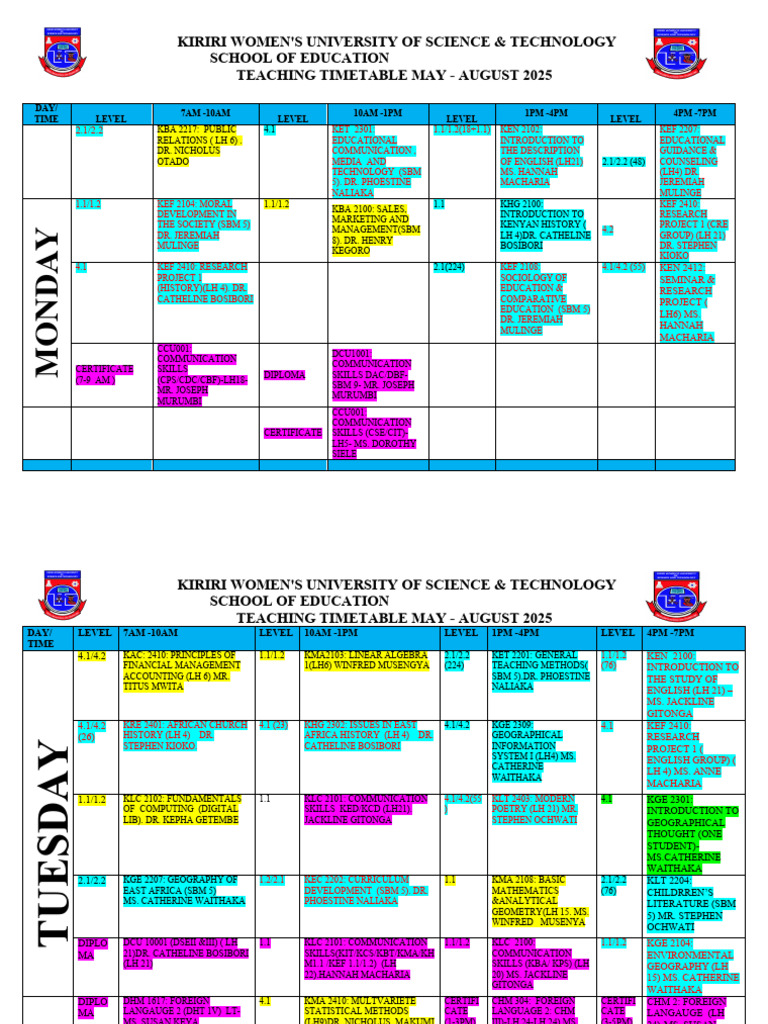 Final School of Education May 2025 Teaching Timetable | PDF | Algebra ...