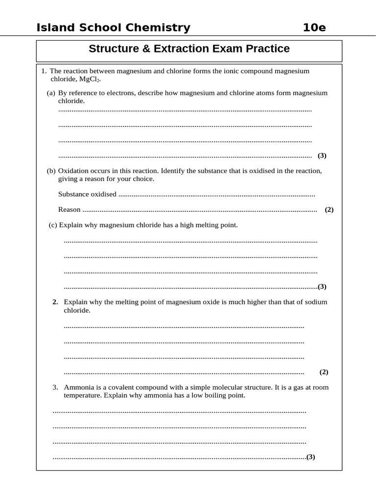 10e Exam Practice Structure Extraction (2017) | PDF | Chemical ...