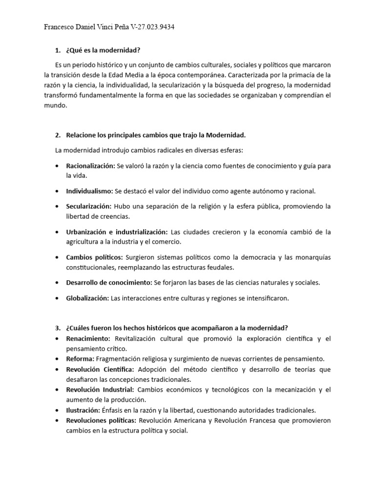 Cambios y características de la modernidad | PDF | Modernidad | Estado ...