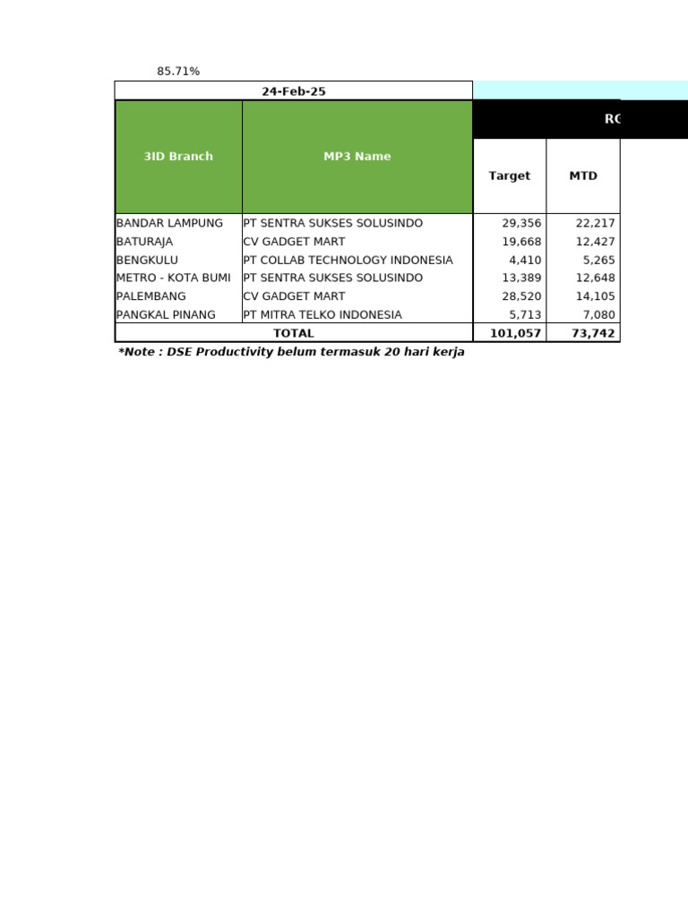3ID-MP3 KPI, Compliance & DSE Productivity As of Feb'24 | PDF