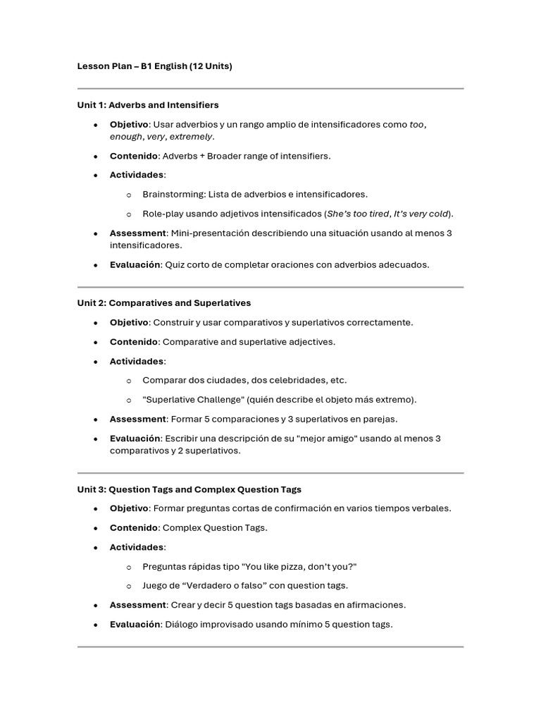 Lesson Plan-B1 | PDF | Tipología Lingüística | Morfología Lingüística
