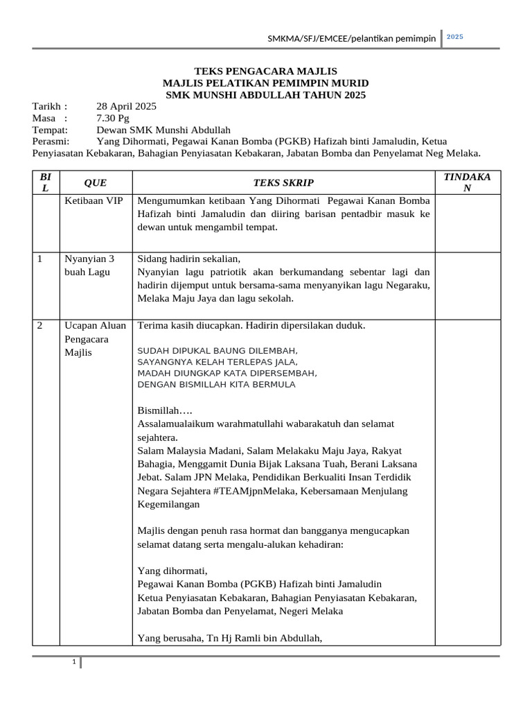 Teks Emcee Watikah Pelantikan 2025 | PDF