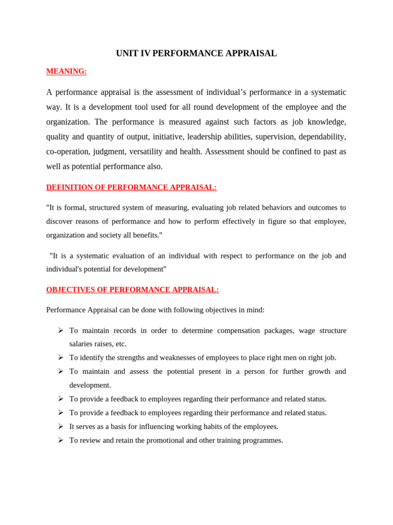 Unit Iv - Performance Appraisal and Compensation Management | PDF ...