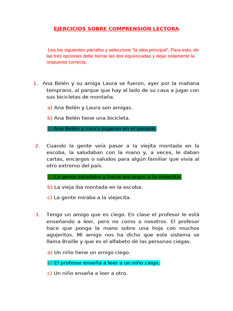 Copia de Ejercicios Encontrar La Idea Principal | PDF