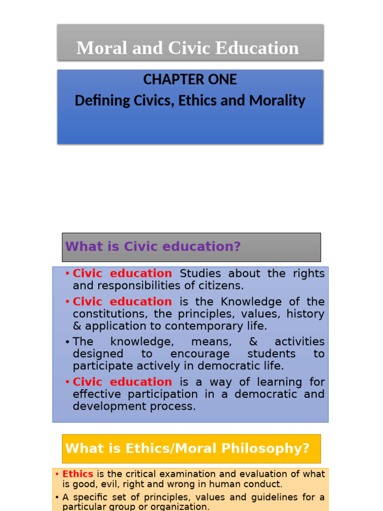 Moral and Civic Education: Chapter One Defining Civics, Ethics and Morality | PDF | Morality ...