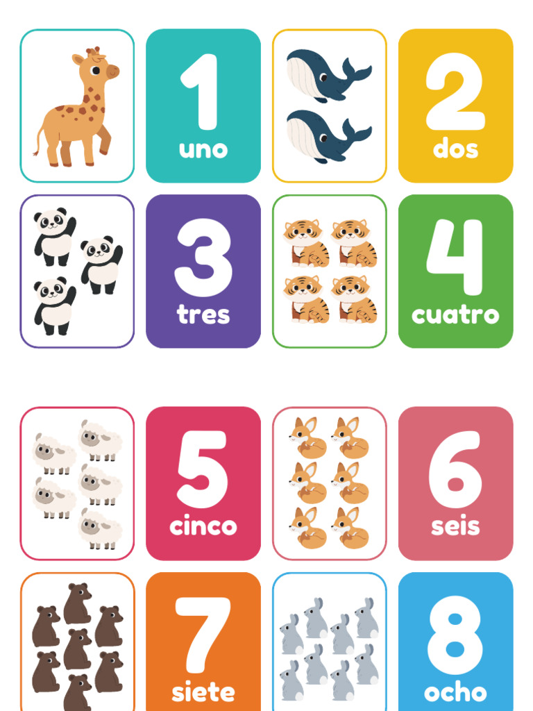 Tarjetas Educativas Memoria de Números y Animales Ilustrado Colorido | PDF