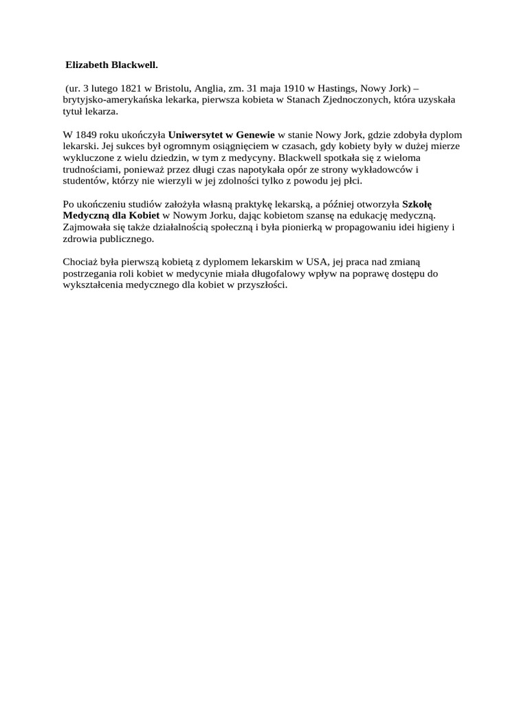 Elizabeth Blackwell. | PDF