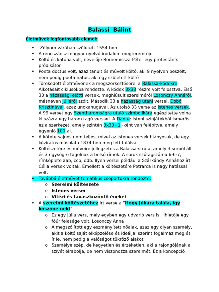 Balassi Balint Tetel | PDF