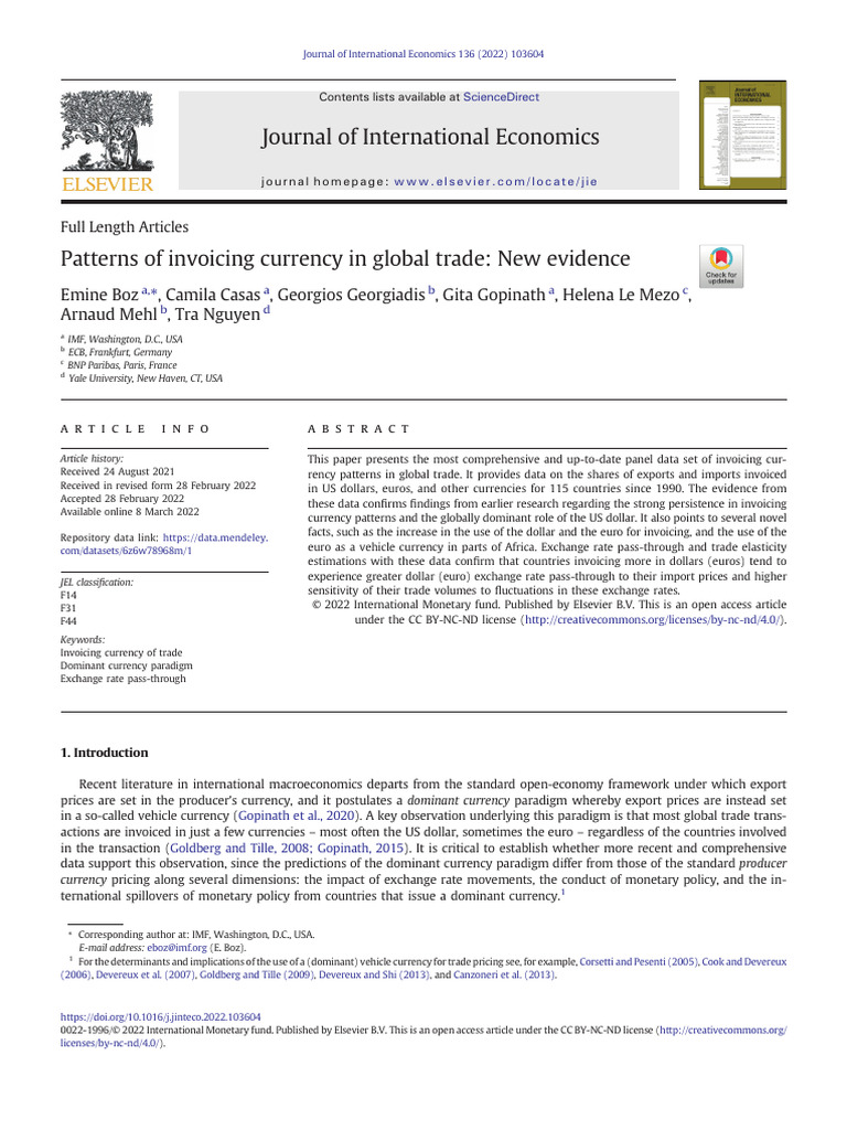 Patterns of Invoicing Currency in Global Trade New Evidence | PDF ...