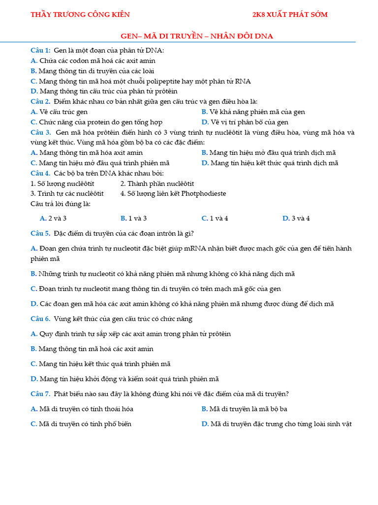 GEN - MÃ DI TRUYỀN - NHÂN ĐÔI ADN 2k8 | PDF