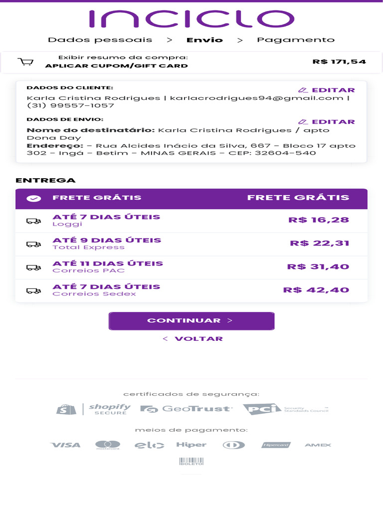 Inciclo - Métodos de Envio | PDF