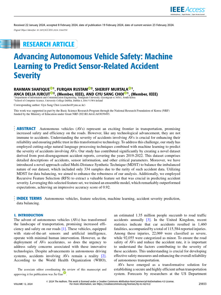 Advancing Autonomous Vehicle Safety Machine Learning To Predict Sensor-Related Accident Severity ...