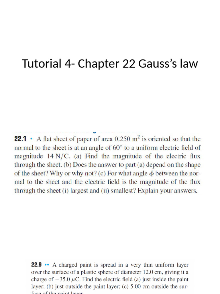 Tutorial 4 - Chapter 22 Gauss's Law | PDF