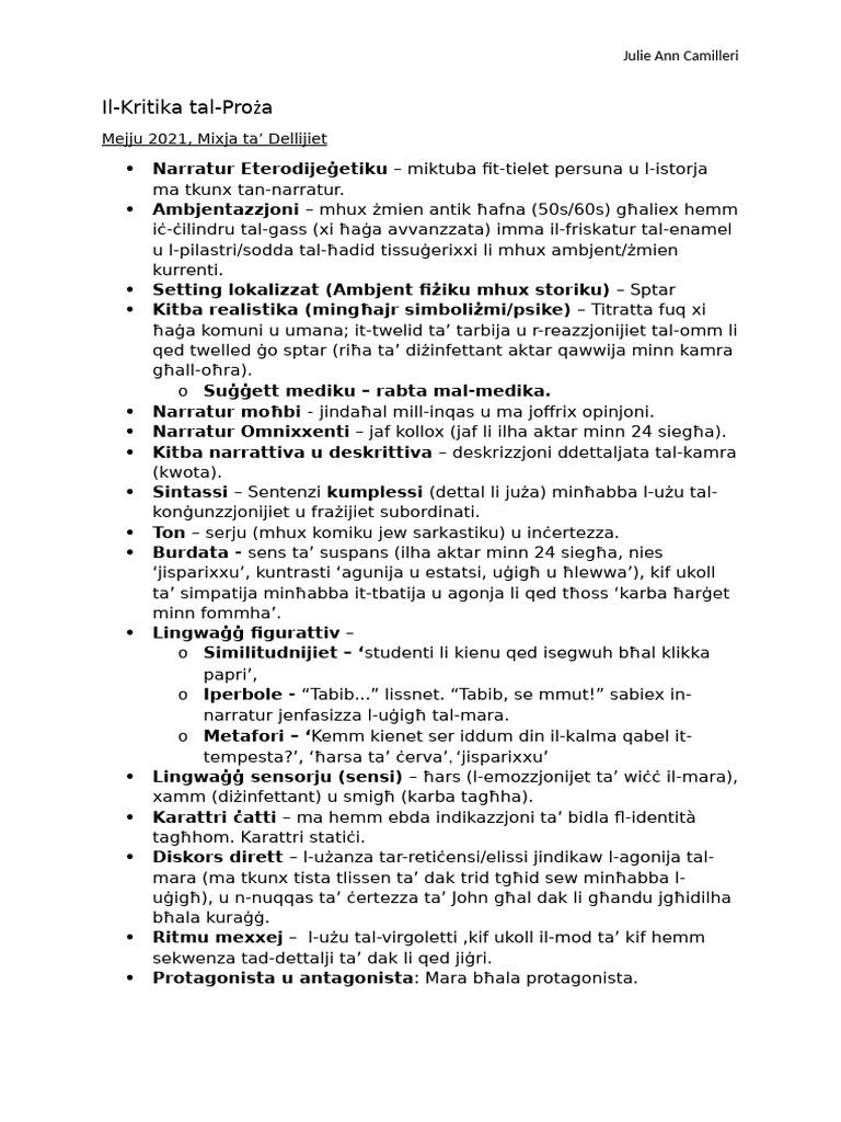 Kritika Tal - Proża 2021 (Point Form) | PDF