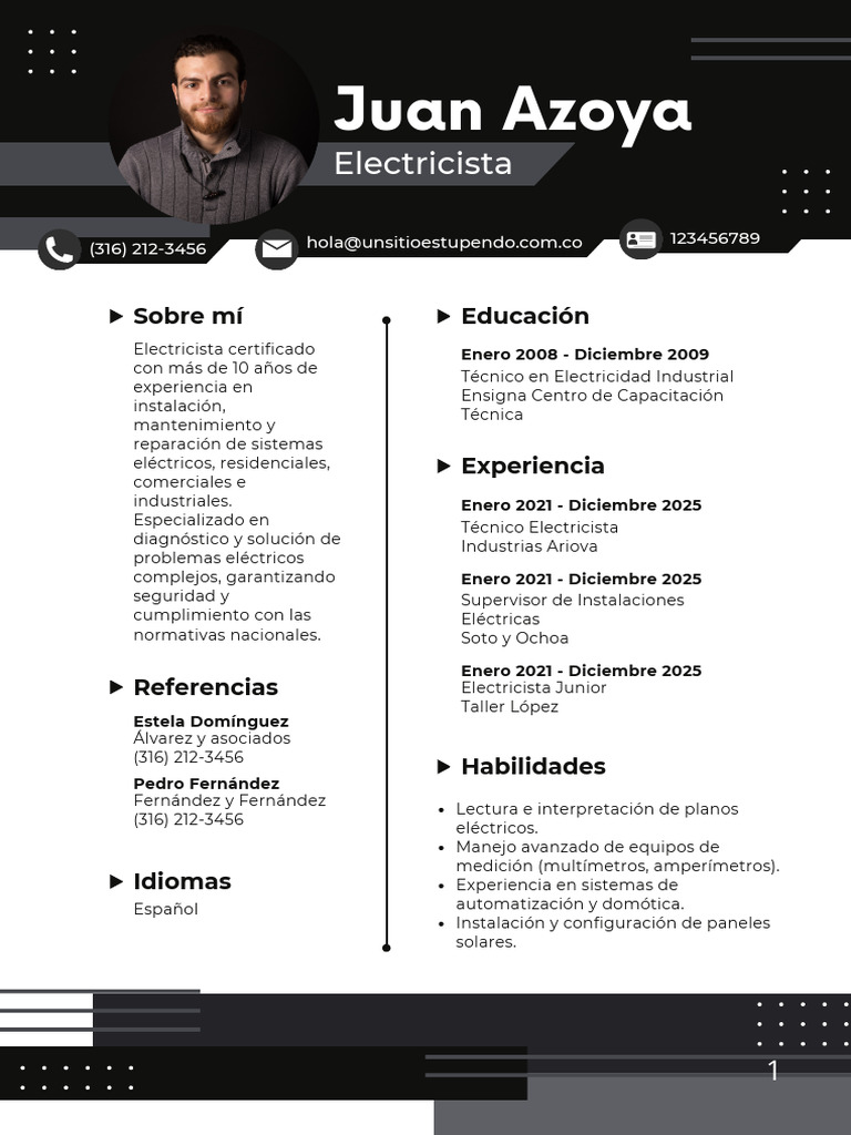 Hoja de Vida Electricista Profesional Aazul | PDF | Electricista