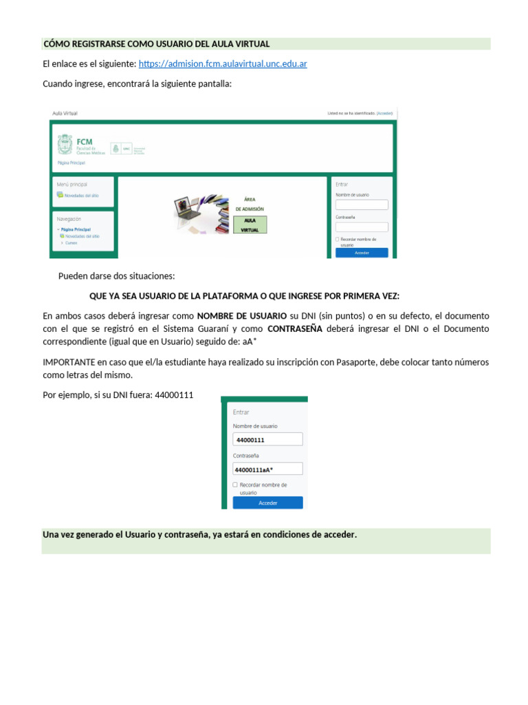 Instructivo Registro Aula Virtual 2 | PDF