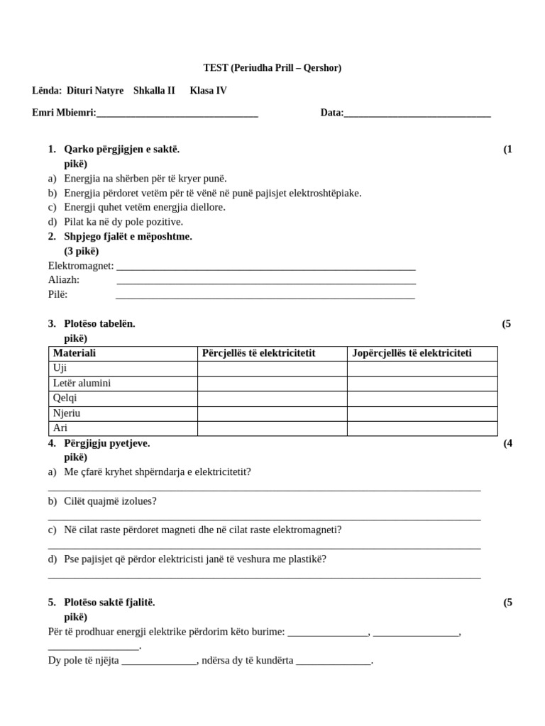 Dituri Natyre 4 - Teste Me Bluprint 2023-2024 | PDF