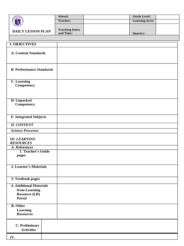 Daily Lesson Plan Template for Teachers | PDF