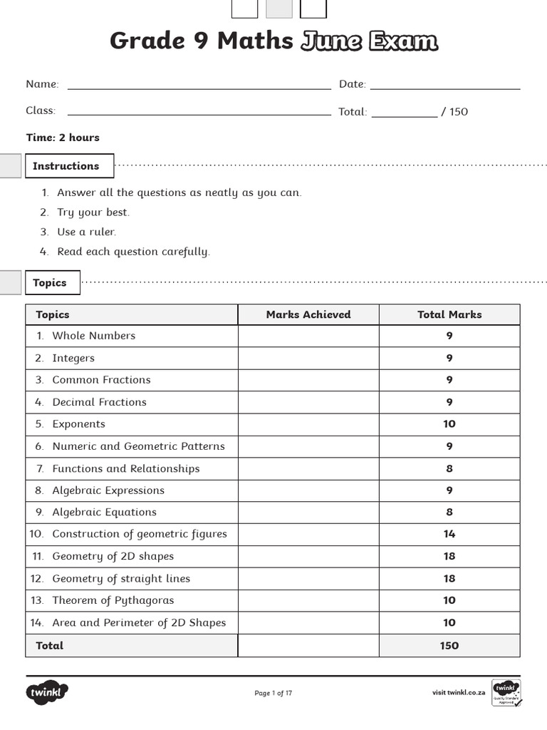 Grade 9 Maths June Exam Paper | PDF | Numbers | Equations