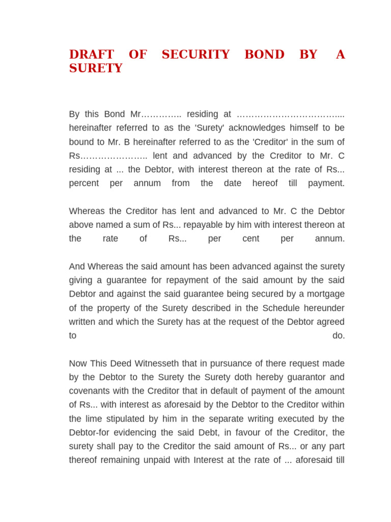 Draft of Security Bond by | PDF | Guarantee | Surety
