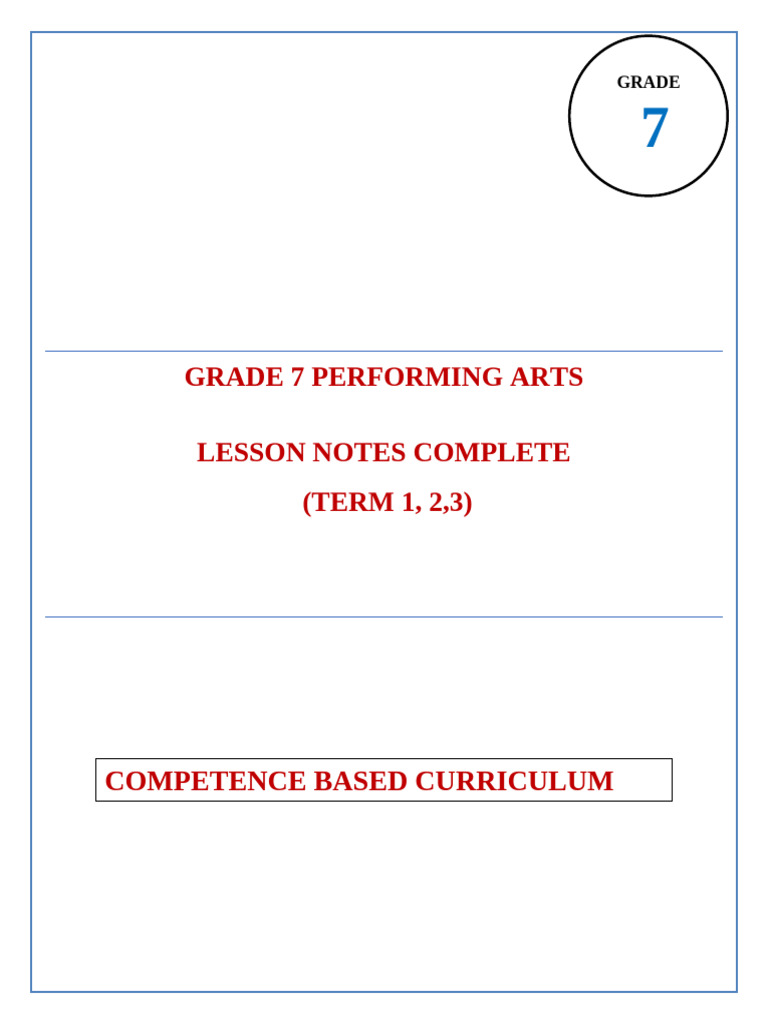 Grade 7 Performing Arts Lesson Notes | PDF | Poetry | Scale (Music)