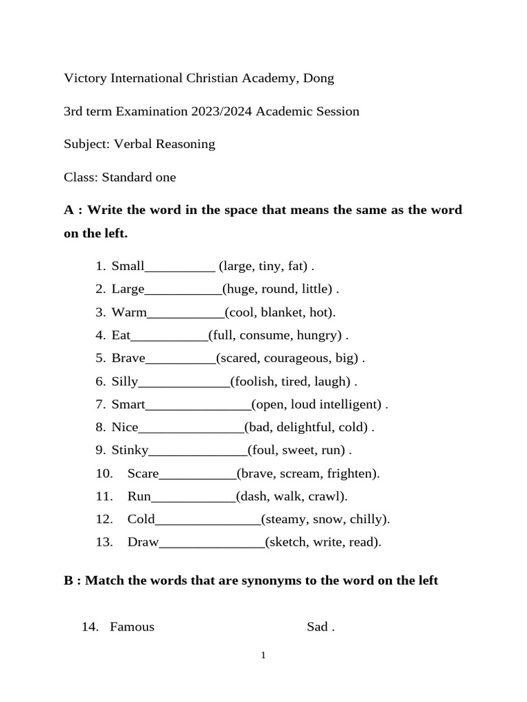 Verbal Reasoning | PDF