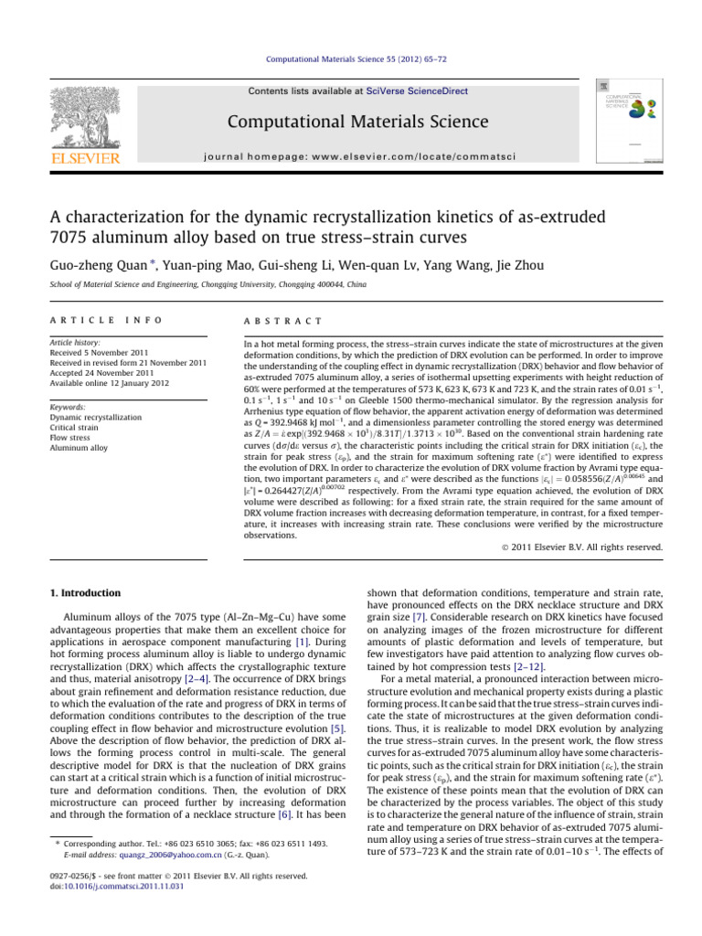 A Characterization For The Dynamic Recrystallization Kinetics of As ...