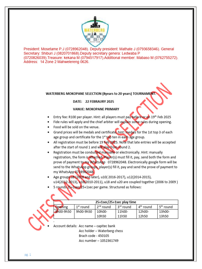 Waterberg Mokopane Selection - 2 - 105931 | PDF | Chess
