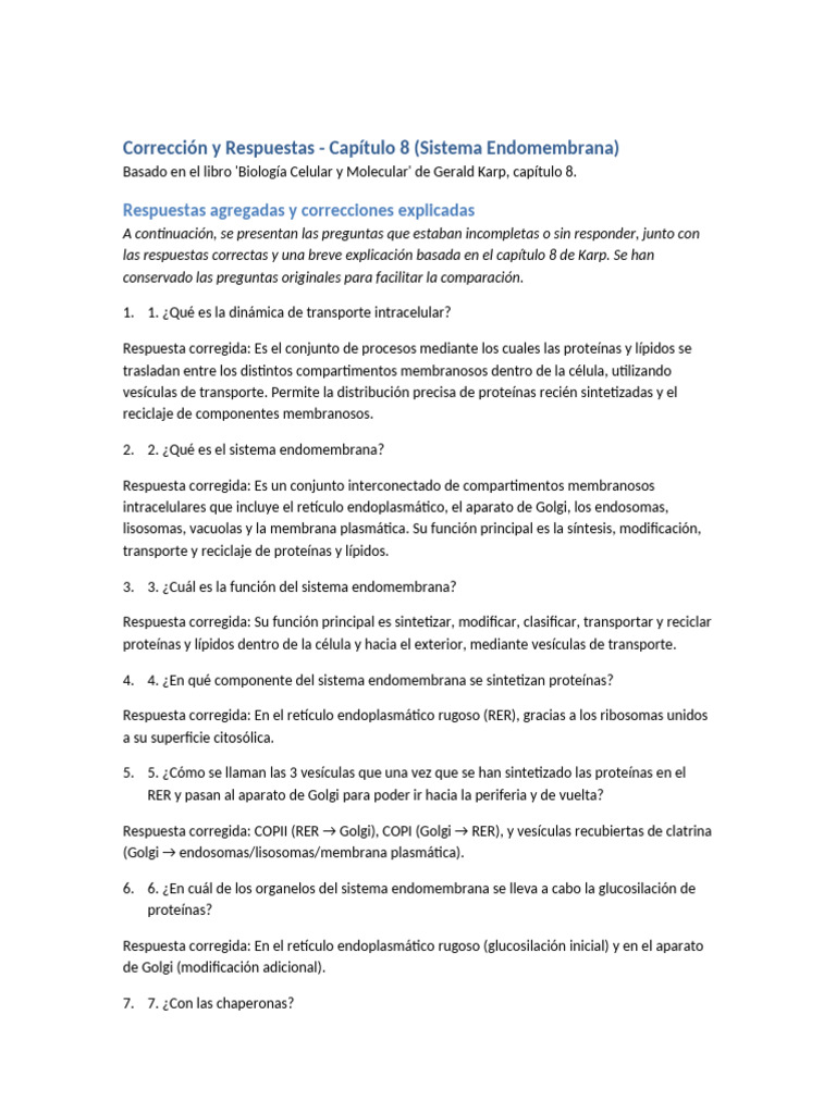 Correcciones Cap8 Karp | PDF | Retículo endoplásmico | Citoplasma