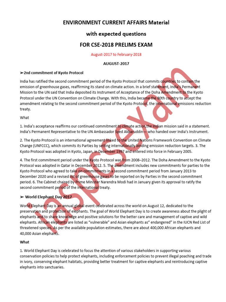 ENVIRONMENT CURRENT AFFAIRS Material | PDF | Kyoto Protocol | Coast