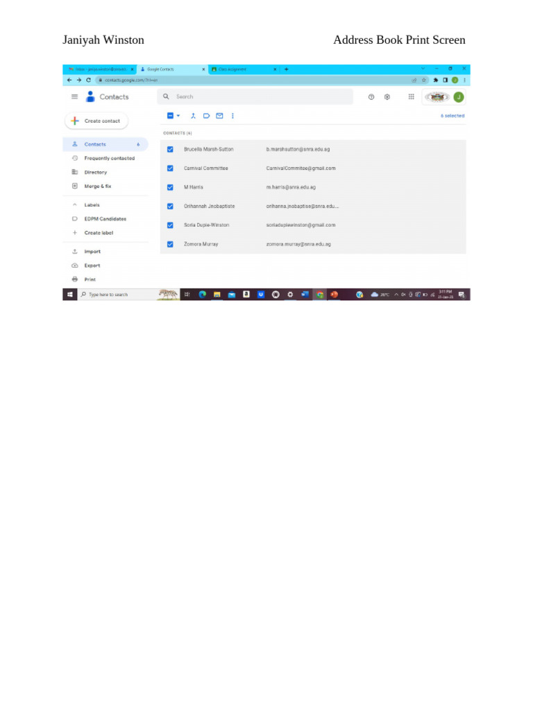 Address Book Print Screen | PDF