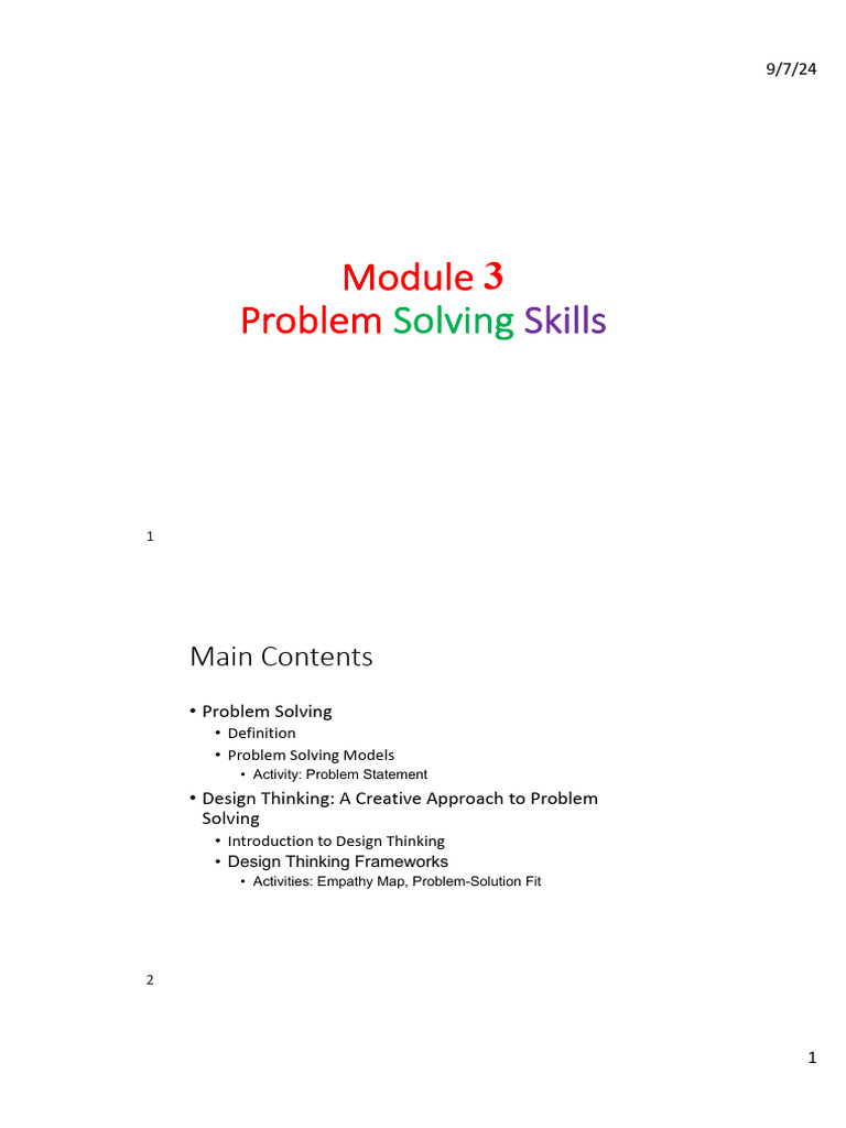2024 - Module 3 Problem Solving - Handout | PDF | Design Thinking | Innovation
